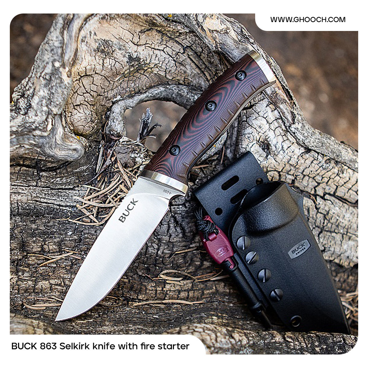 قوچ-مشخصات قیمت خرید کارد شکاری باک 863 همراه با آتش زنه