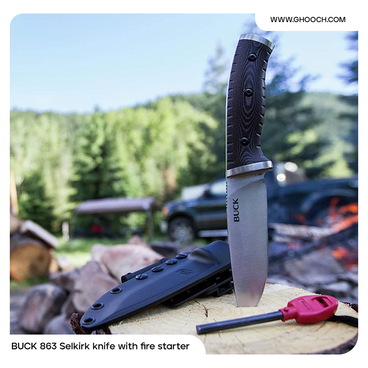 قوچ-مشخصات قیمت خرید کارد شکاری باک 863 همراه با آتش زنه